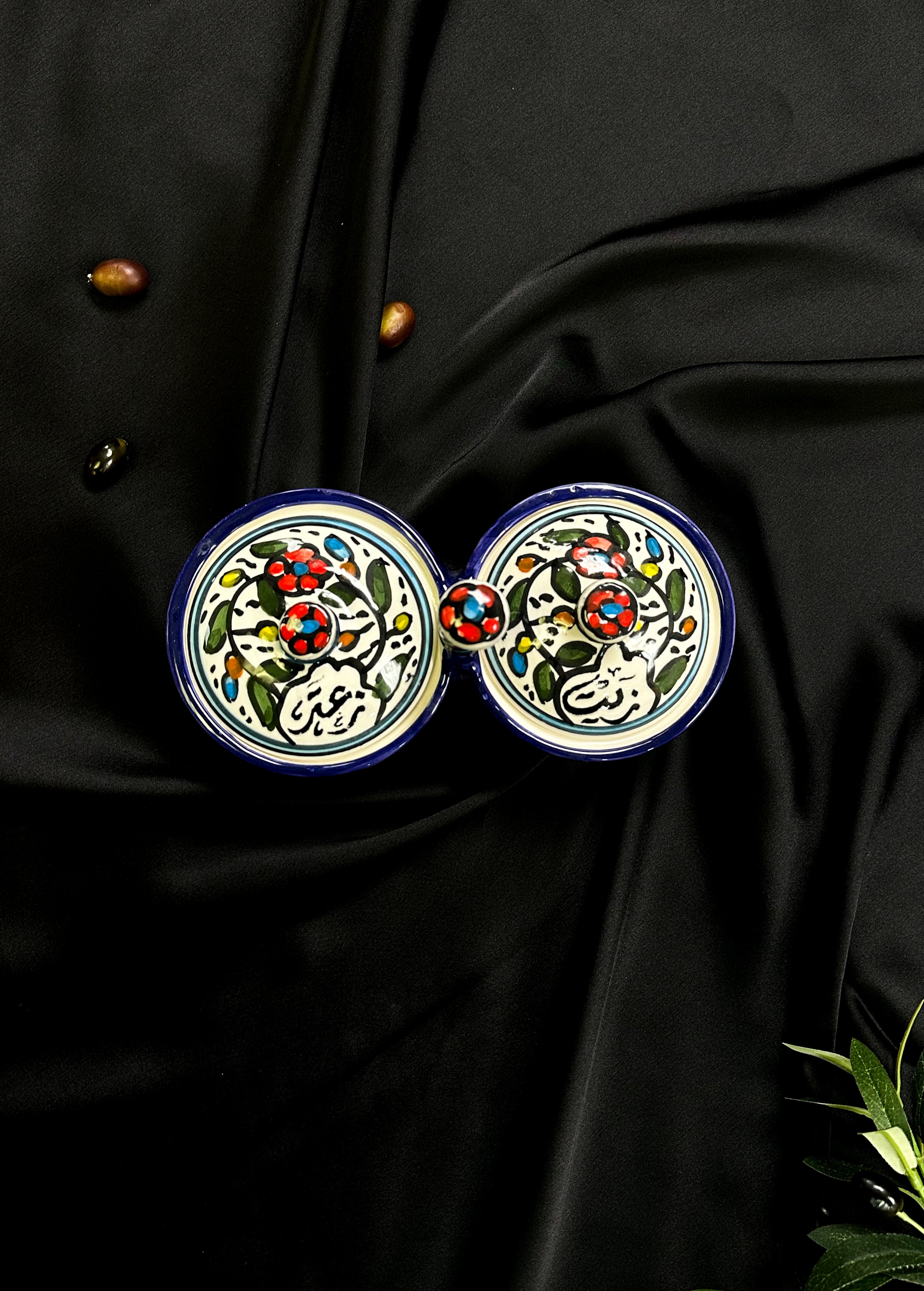 Hand-Painted Ceramic Zeit & Zaatar Bowl With Handel | Made in Palestine